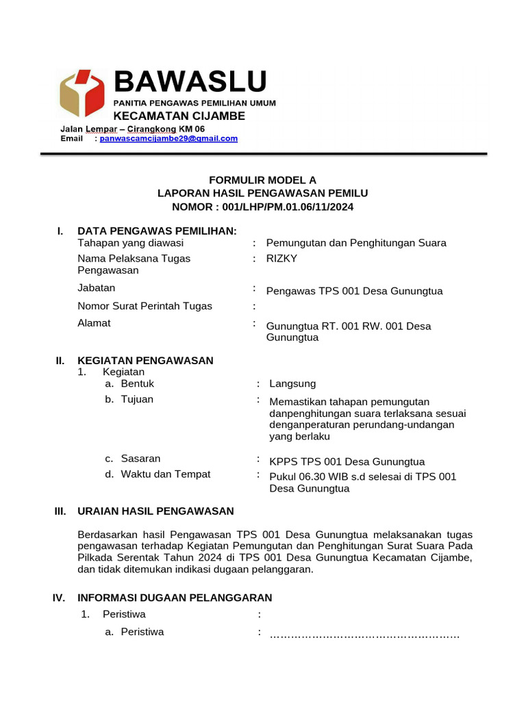 Contoh LHP PTPS | PDF