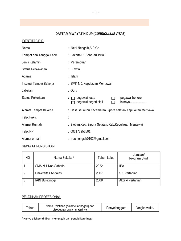 Formulir Daftar Riwayat Hidup Pemohon 0 | PDF