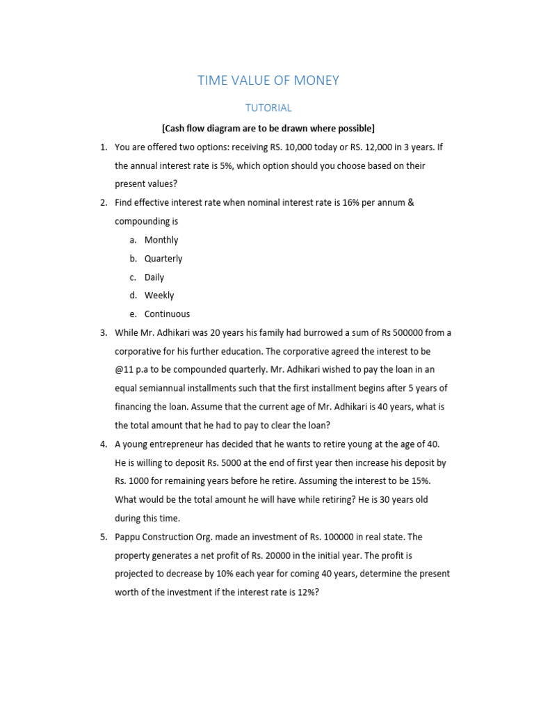 Tutorial (Time Value of Money) | PDF | Interest | Present Value