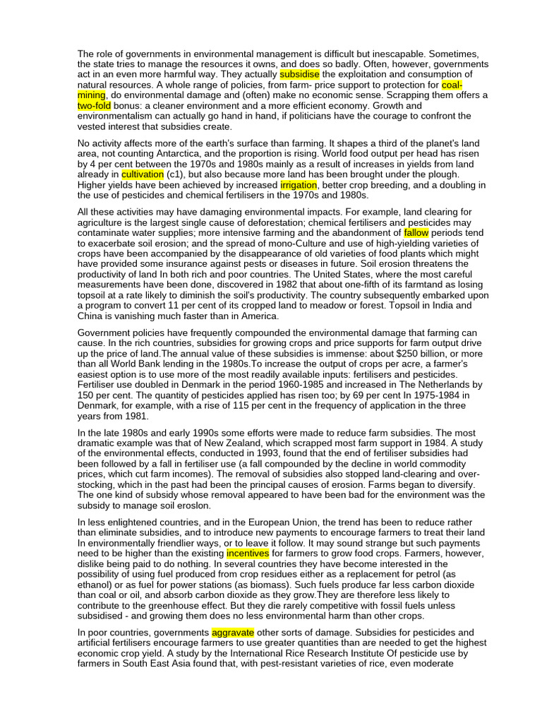 Government Impact on Environmental Farming | PDF | Agriculture | Subsidy