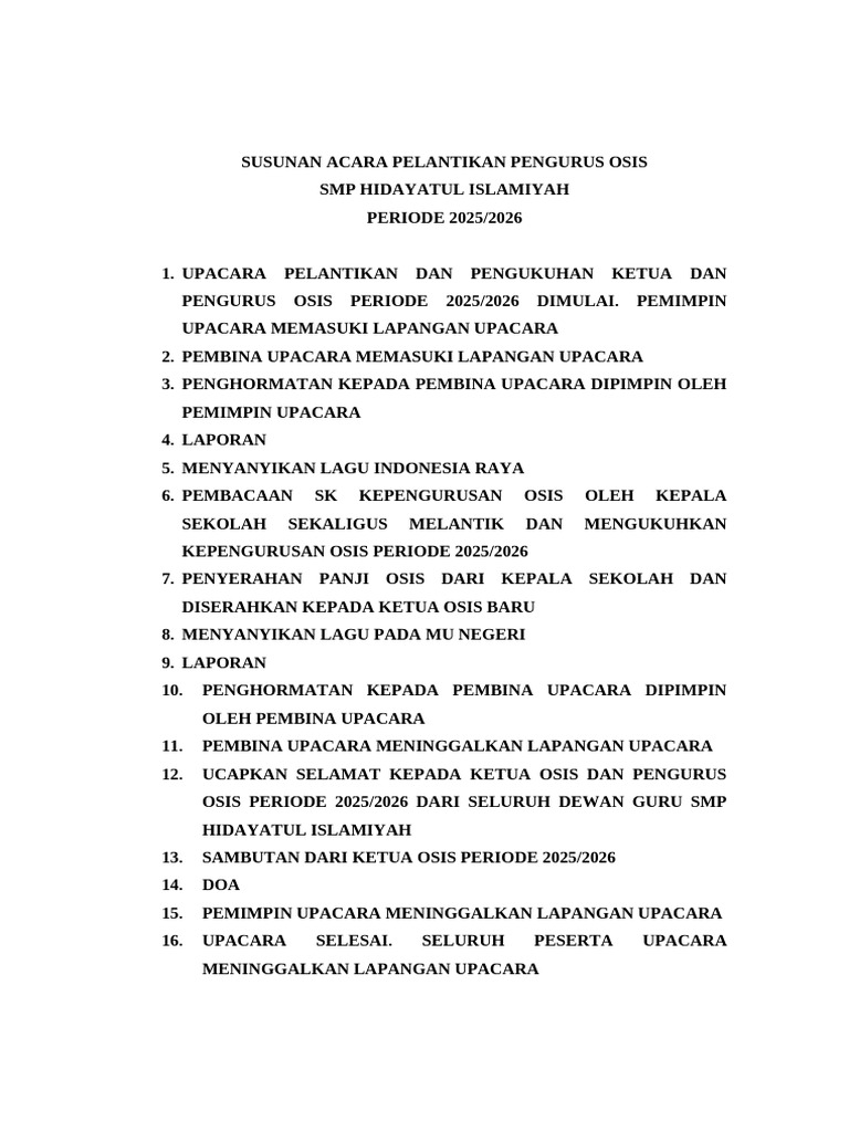 Pelantikan OSIS SMP 2025/2026 | PDF