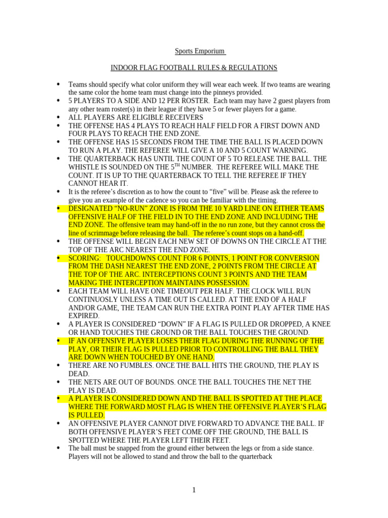 Indoor Flag Football Rules Guide | PDF | Team Sports | Sports