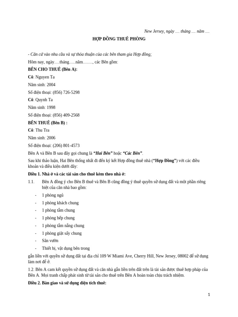 Hop Dong Thue Phong | PDF