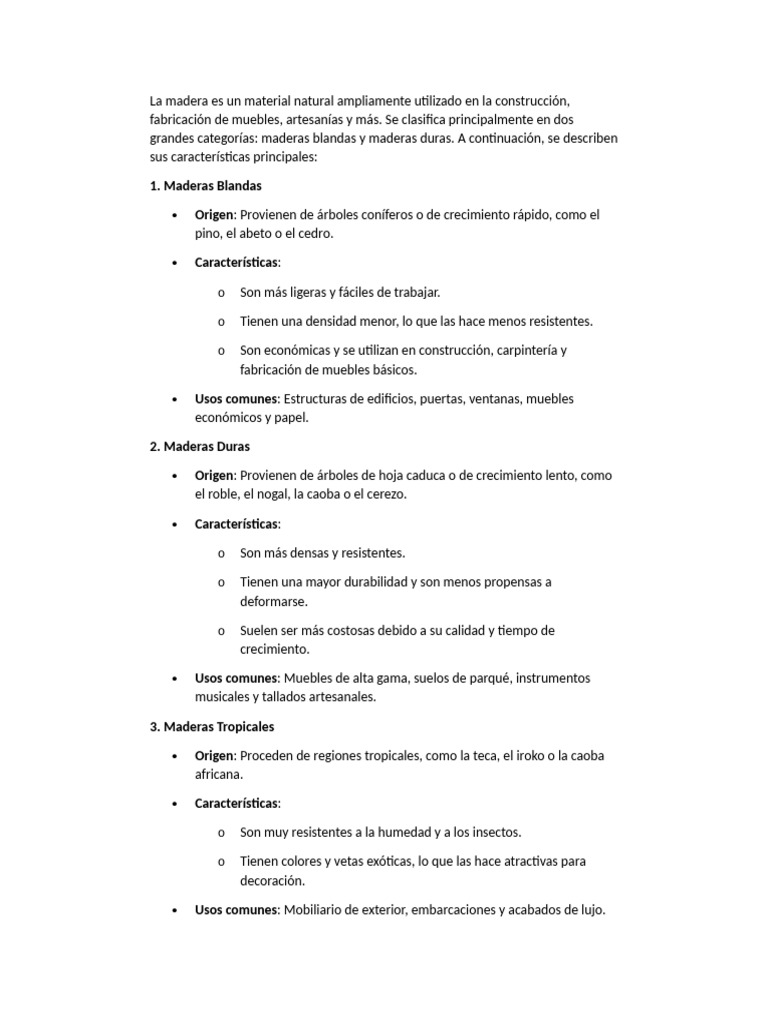 Tipos de Madera: Características y Usos | PDF