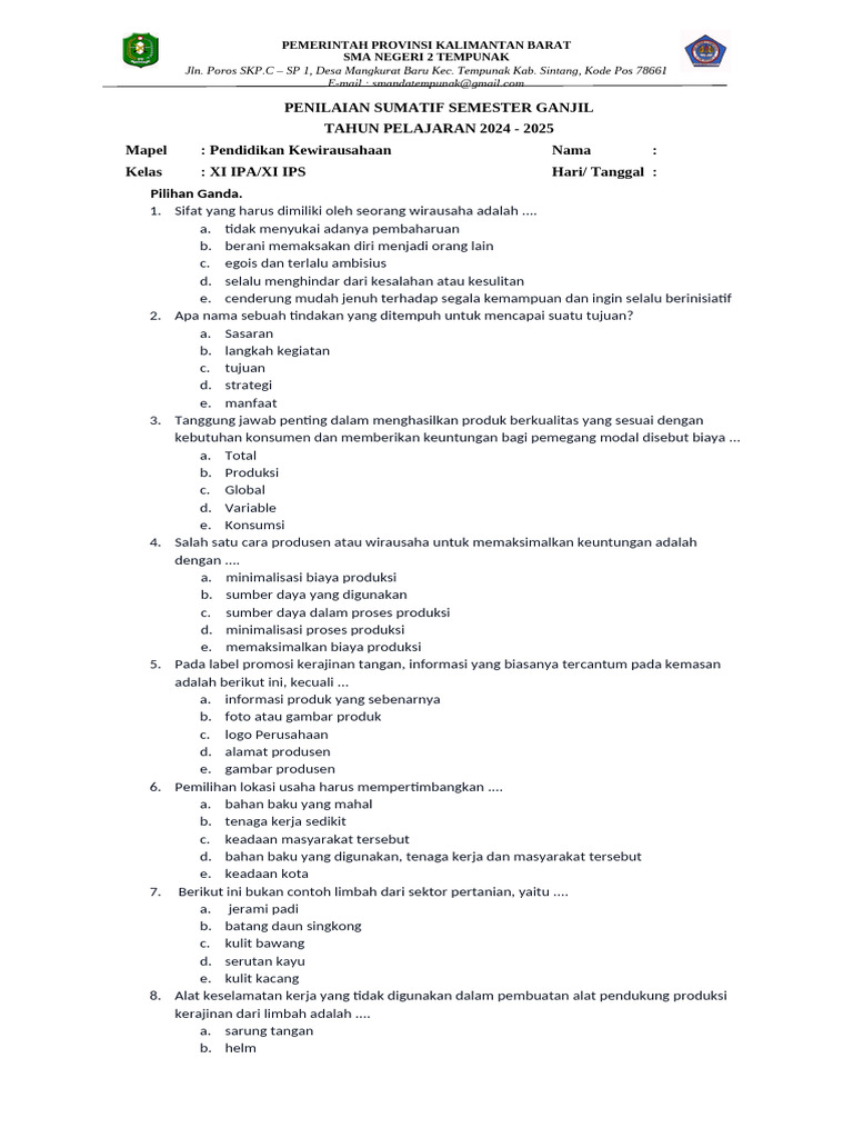 Soal PKWU KELAS XI | PDF
