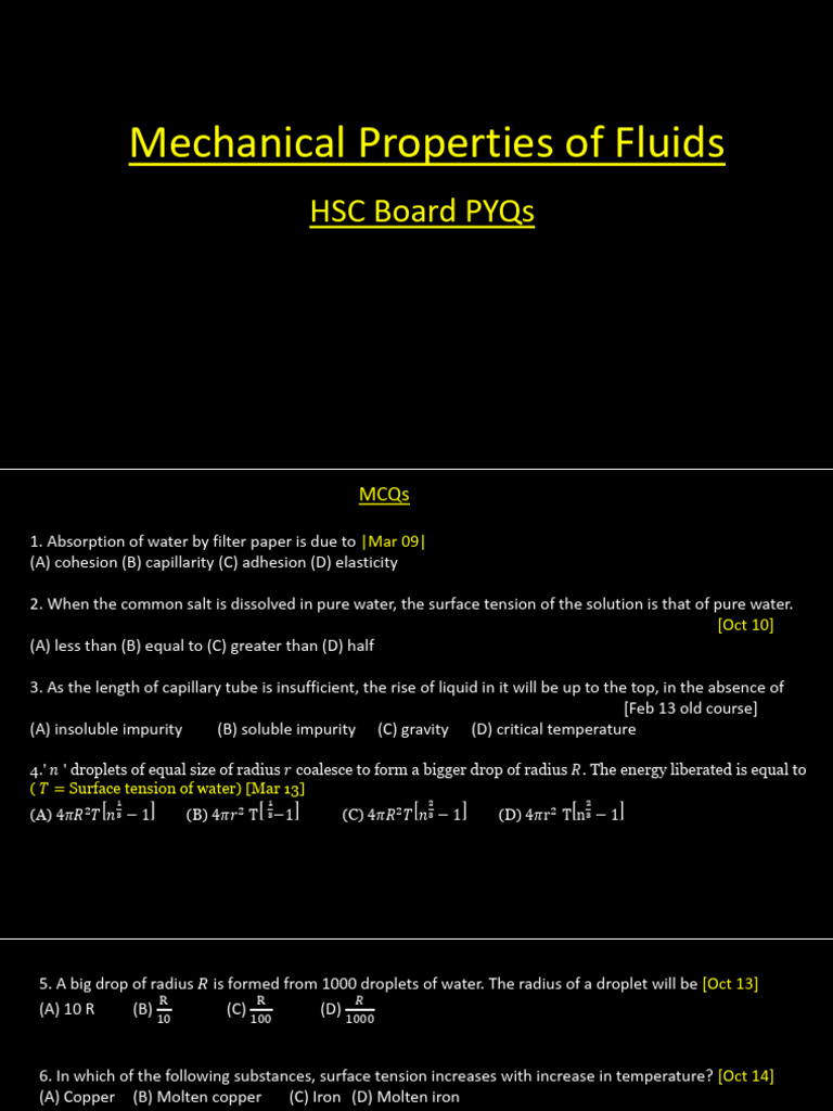 Mechanical Properties of Fluids IMP PYQ-s_efca5414_250122_193553 | PDF | Drop (Liquid) | Surface ...