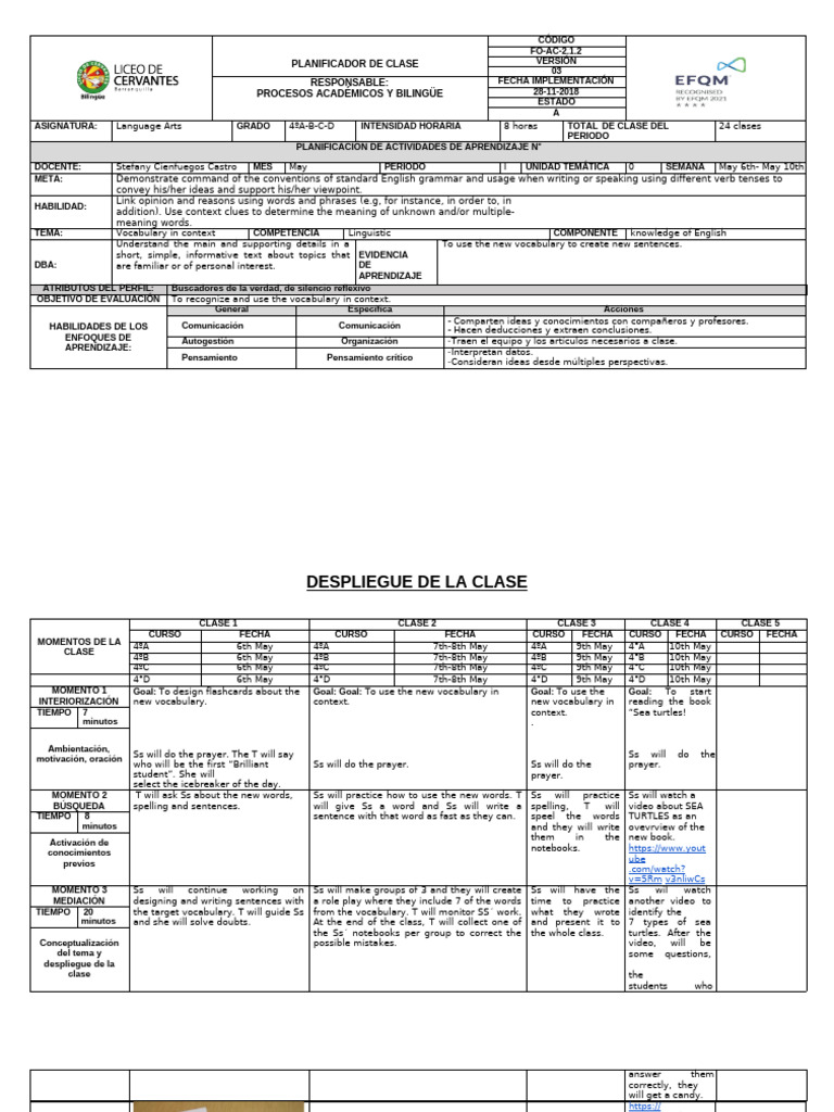 4th Grade Language Arts Plan | PDF | Linguistics | Human Communication