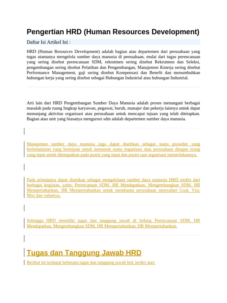 Definisi dan Fungsi HRD dalam Perusahaan | PDF