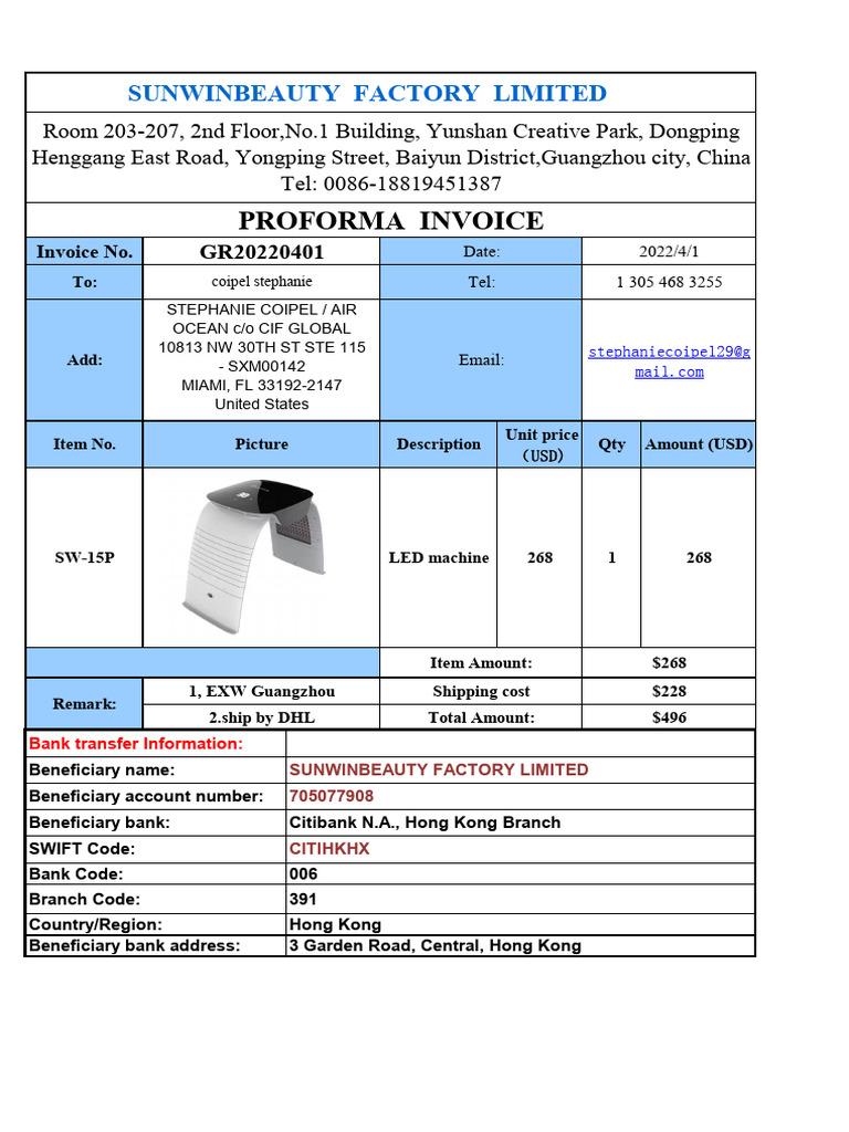 Led Facial Machine Quotation | PDF