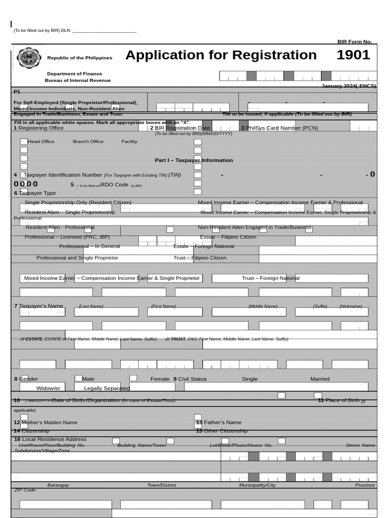 BIR Form 1901 Registration Guide | PDF | Identity Document | Sole Proprietorship