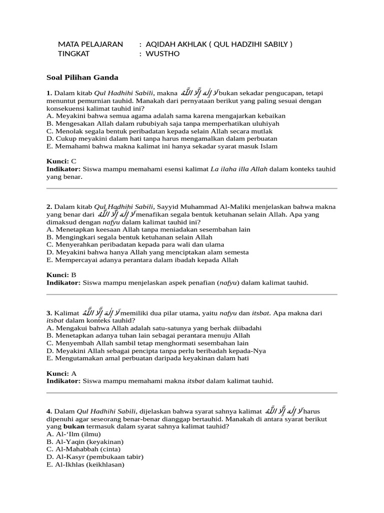 Form Soal Uam Madin | PDF