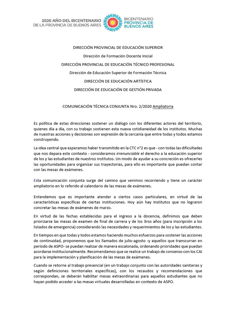 Circular Tecnica Conjunta Ndeg 2 2020 Ampliatoria | PDF | Enseñando