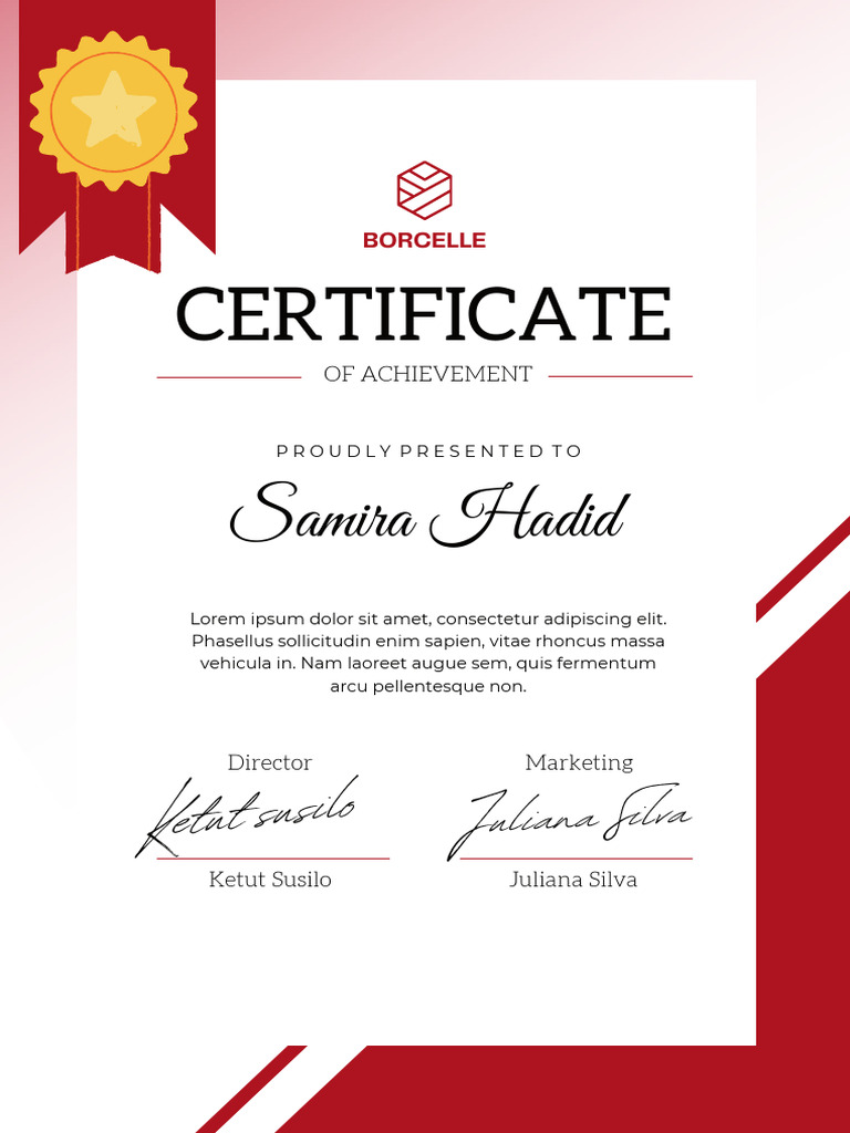 Red White Modern Portrait Certificate A4 Document | PDF