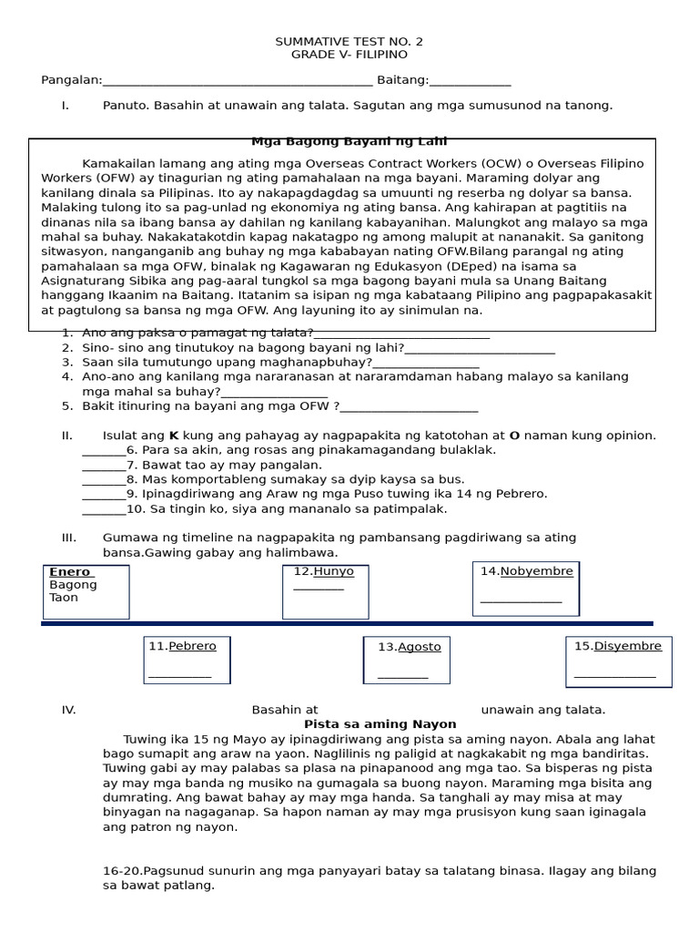 2nd Summative Filipino q3 | PDF