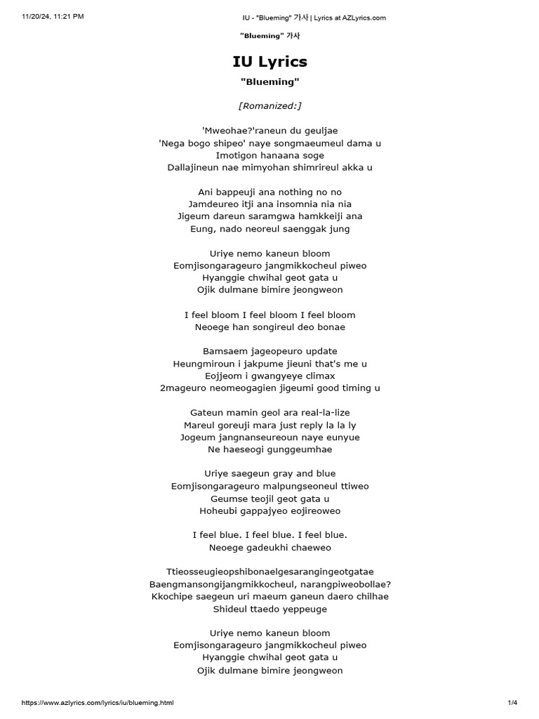 IU - - Blueming - 가사 - Lyrics | PDF | Songs Written