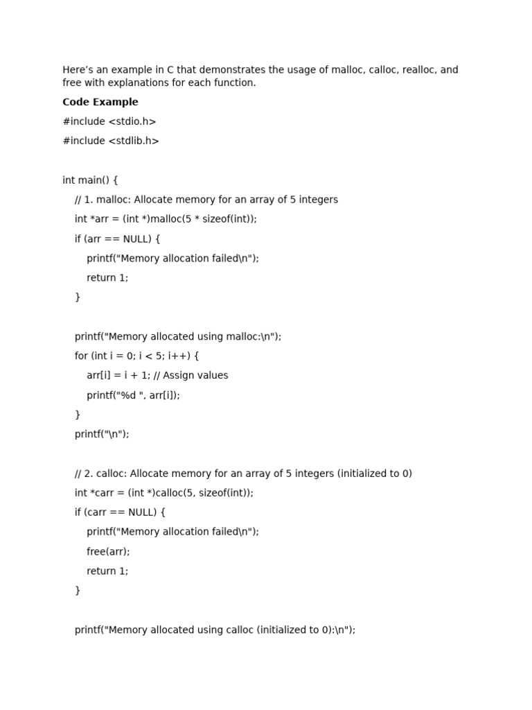 C Memory Management: malloc, calloc, realloc | PDF | Computer Engineering | Operating System ...