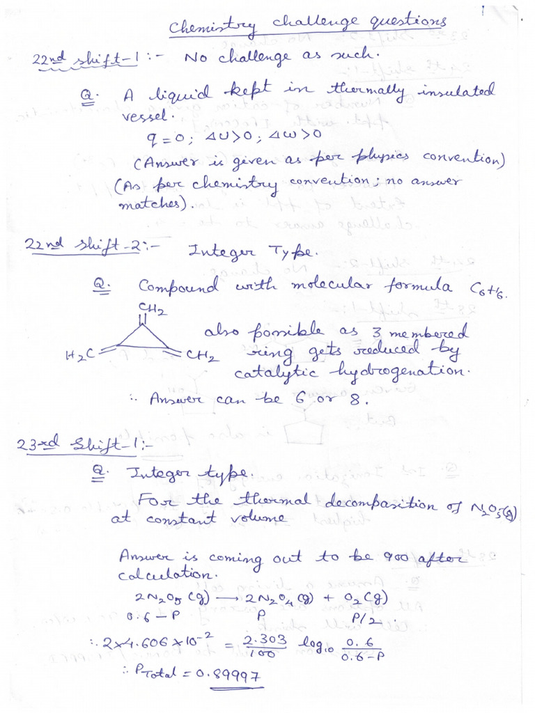 Chemistry Challenge Questions | PDF
