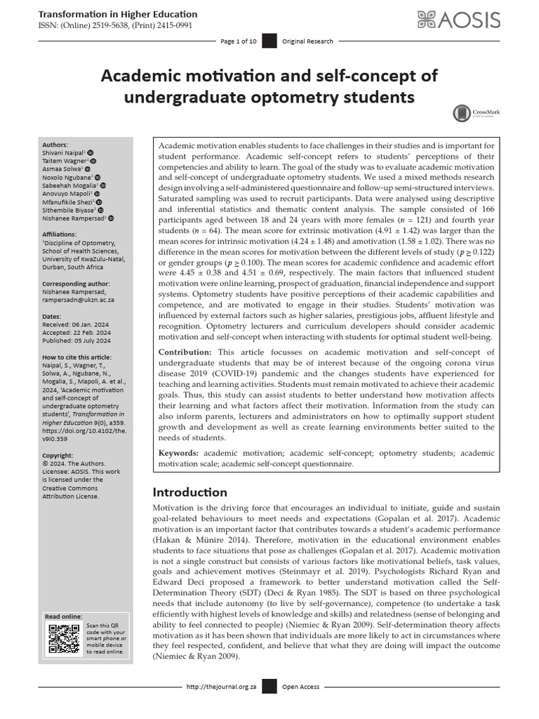 Academic Motivation and Self-Concept of Undergradu | PDF | Motivation ...