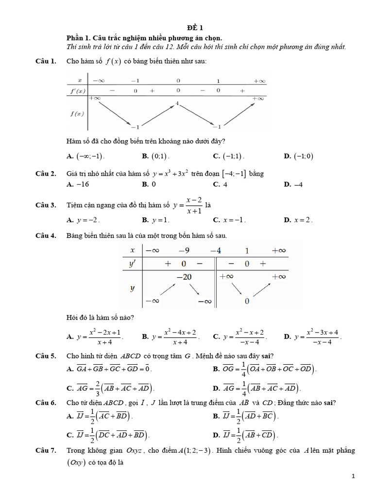 10 de Kiem Tra Cuoi Hoc Ky 1 Mon Toan 12 Dinh Dang Trac Nghiem 2025-2-5 | PDF