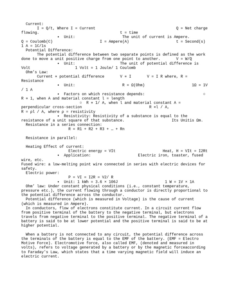 Electricity Notes | PDF | Voltage | Electricity