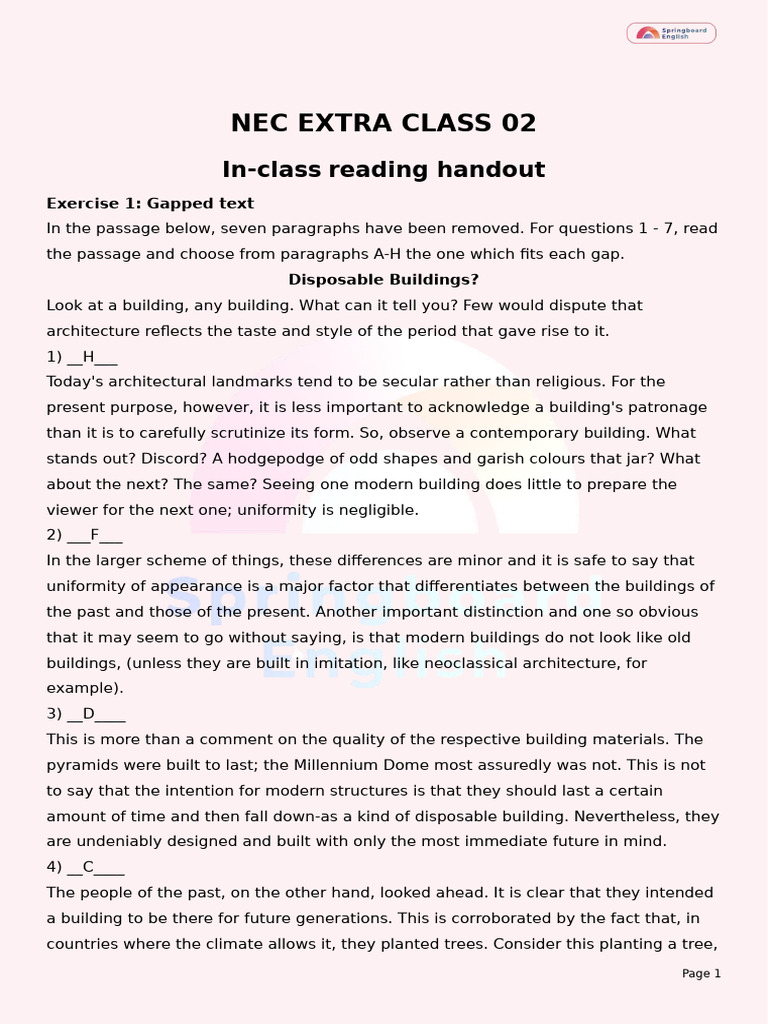 (In-Class) NEC Extra Class - Reading Material | PDF | Beauty | Aesthetics