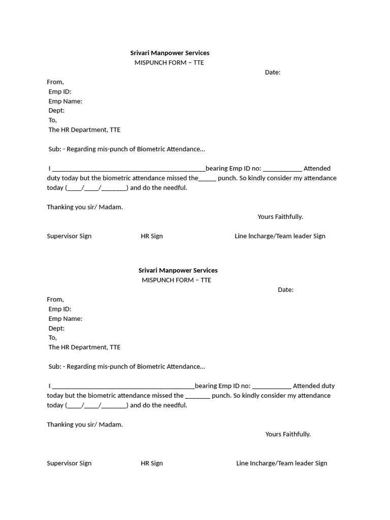 Mispunch Application Form for HR | PDF