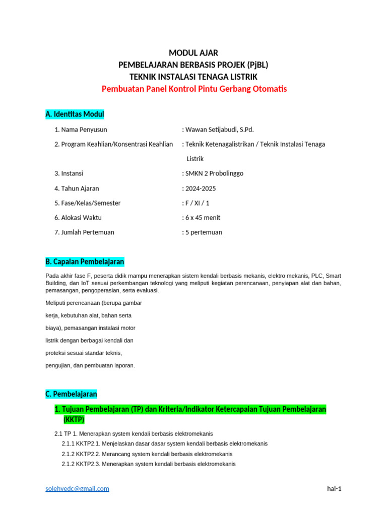 MODUL AJAR - PJBL Sistem Kendali | PDF