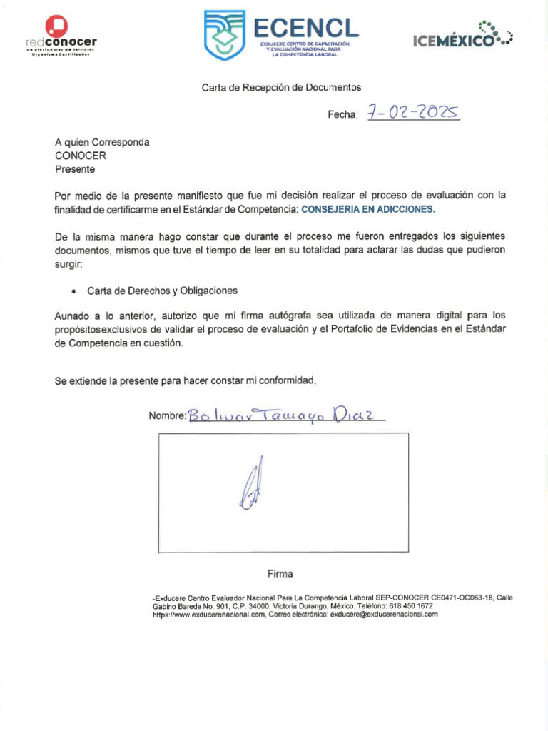 Carta Recepcion | PDF