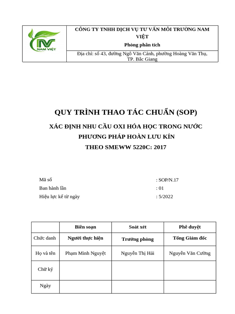 1 - Sop Cod Trong Nư C | PDF
