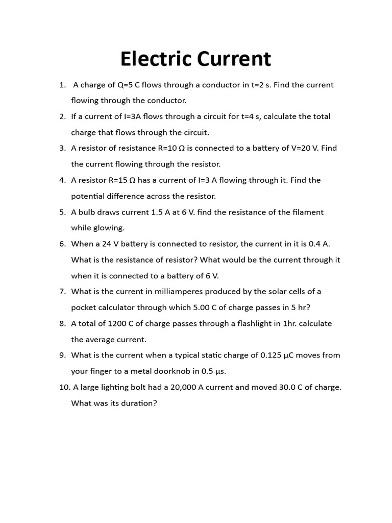 Electric Current Calculations and Examples | PDF