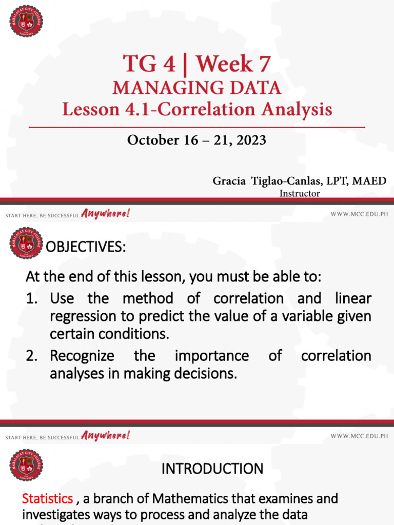 MATH 101-Week 7-8- Lesson 4.1 Correlation & Regression Analysis | PDF | Linear Regression ...