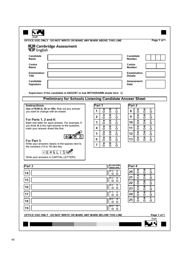 Answer Sheet PET Listening Trang | PDF