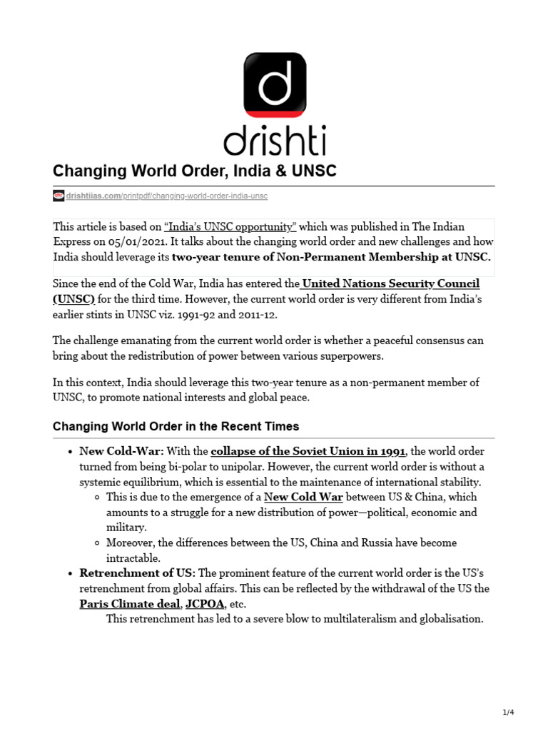 Changing World Order India Unsc | PDF | United Nations Security Council ...