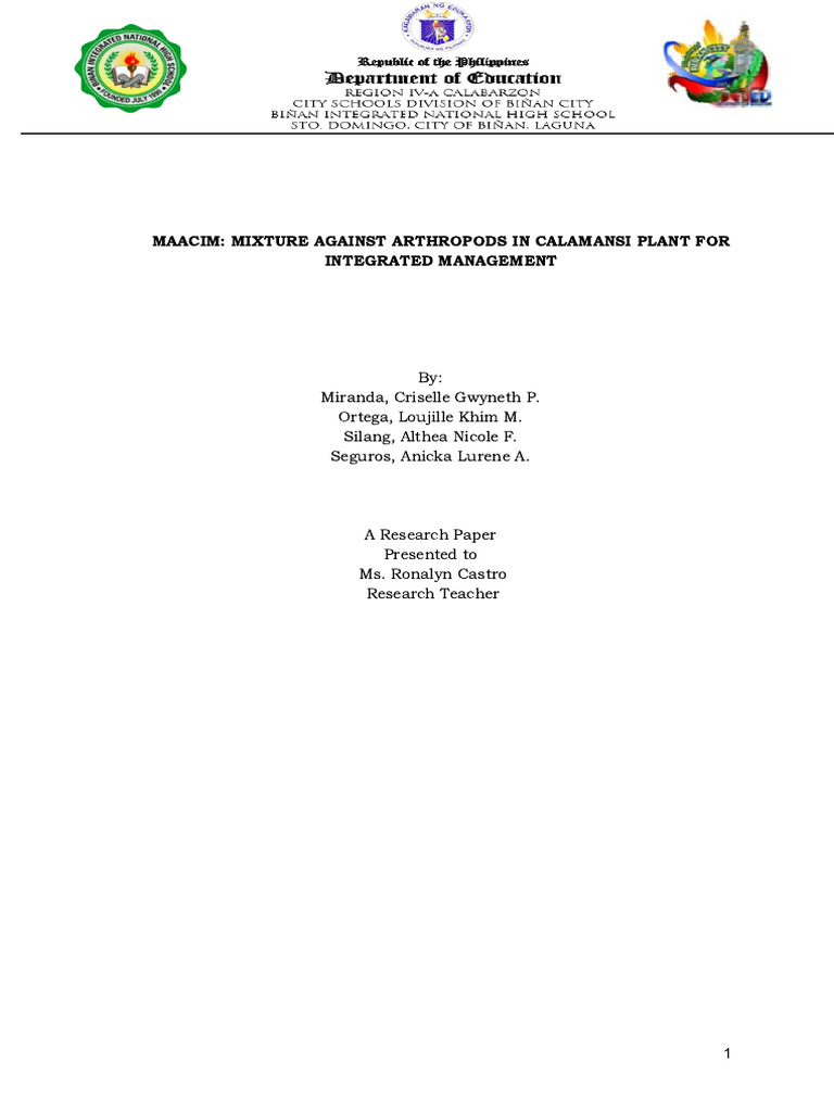 Maacim Mixture Against Arthropods in Calamansi Plant For Integrated ...
