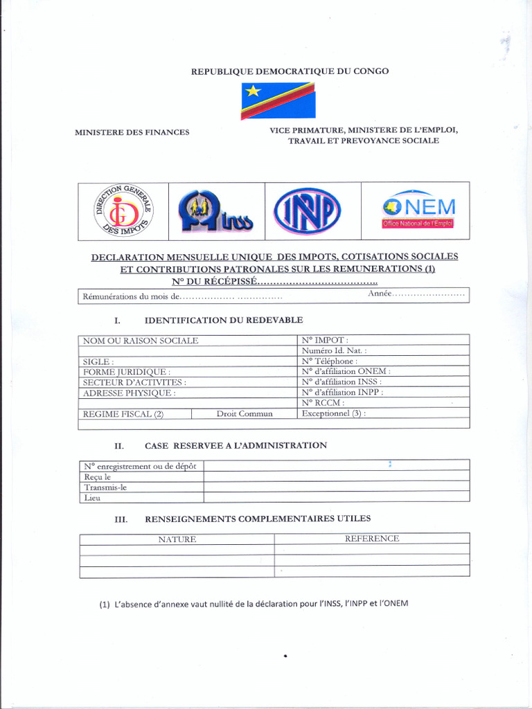 Formulaire de Declaration Mensuelle Unique | PDF