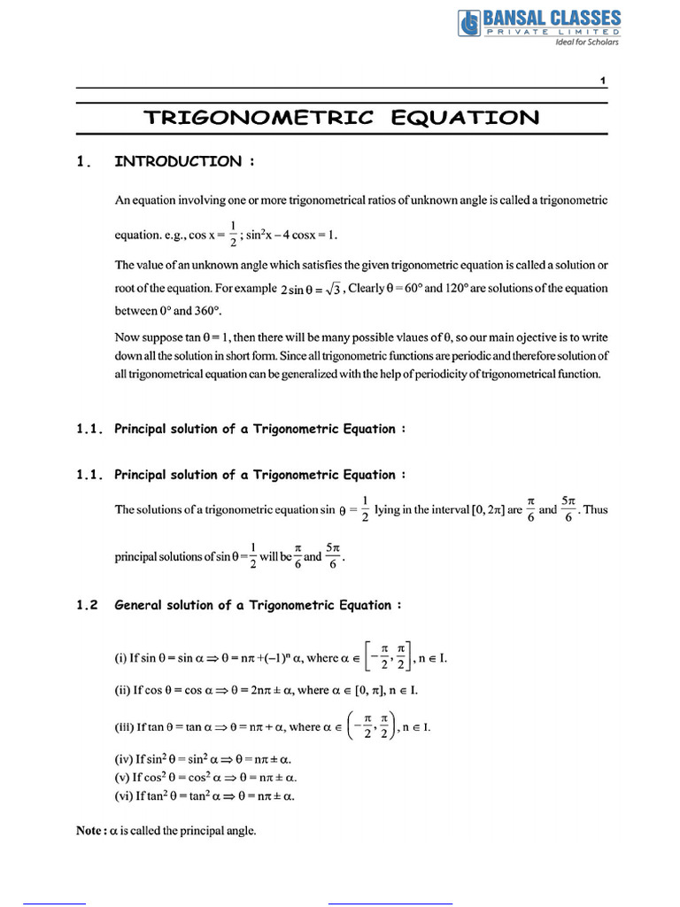 Bansal Math Trigonometry Equation _221030_104815 | PDF