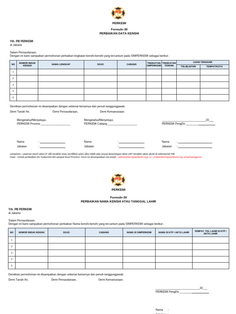 Formulir-30 (Perbaikan Data Kenshi) | PDF