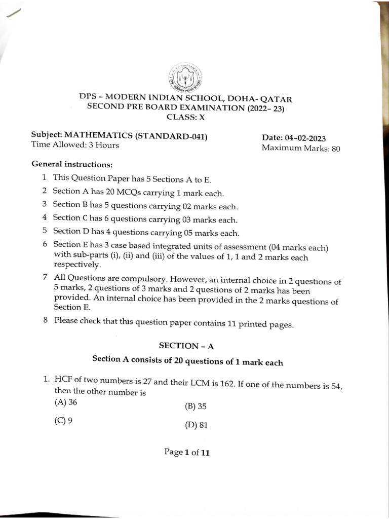 class x maths DPS | PDF