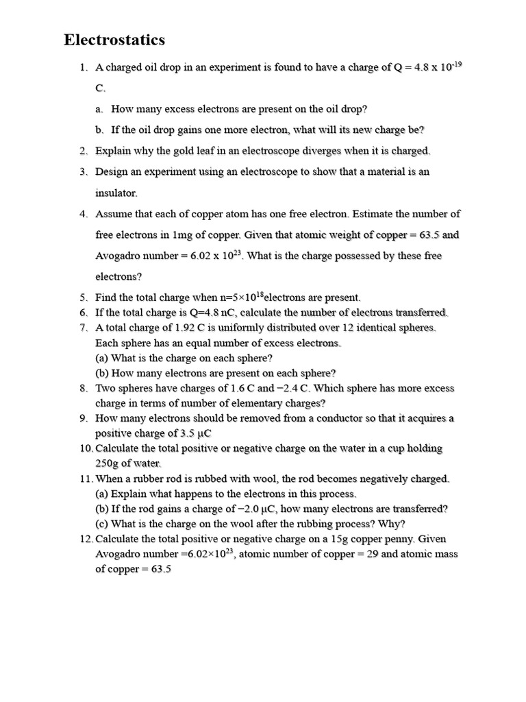 Electrostatics Tasksheet | PDF