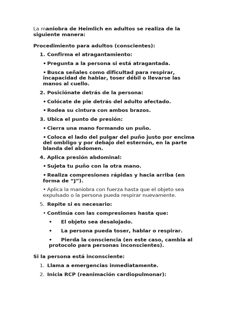Cómo realizar la maniobra de Heimlich | PDF