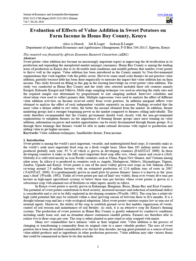 Sweet Potato Value Addition Impact in Kenya | PDF | Sweet Potato | Potato
