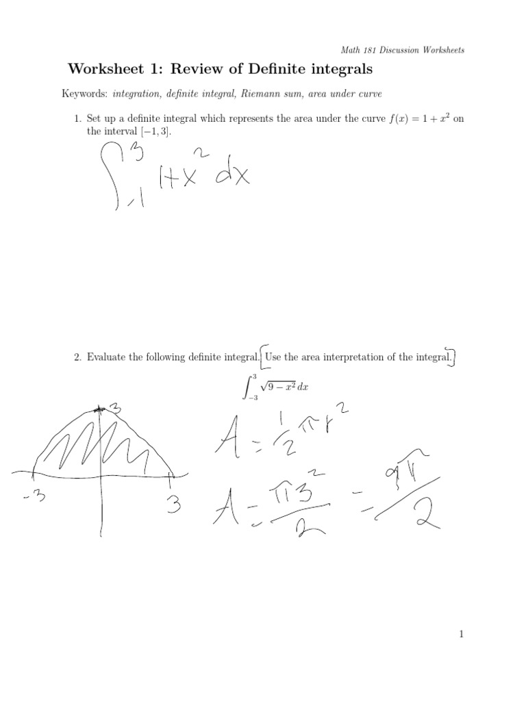 Definite Integral Review Worksheets | PDF