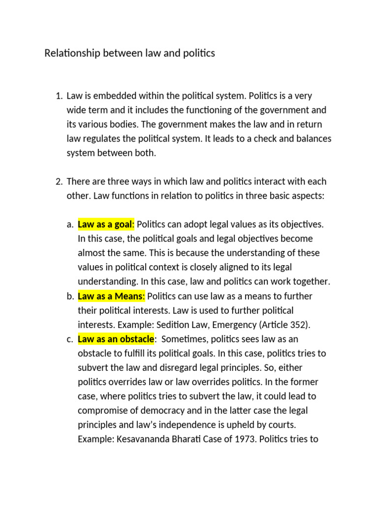 My Views On Relationship Between Law and Politics | PDF | Government ...