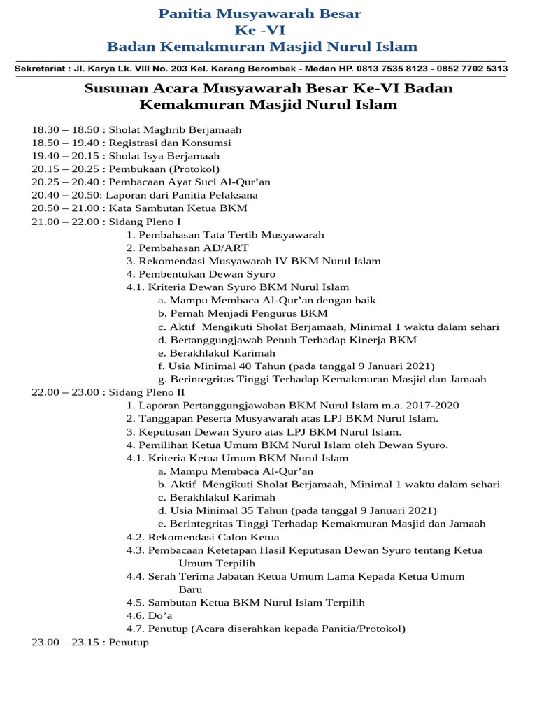 Susunan Acara Musyawarah Besar BKM | PDF