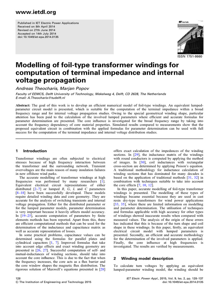 Modelling of Foil-Type Transformer Windings | PDF | Inductance | Inductor