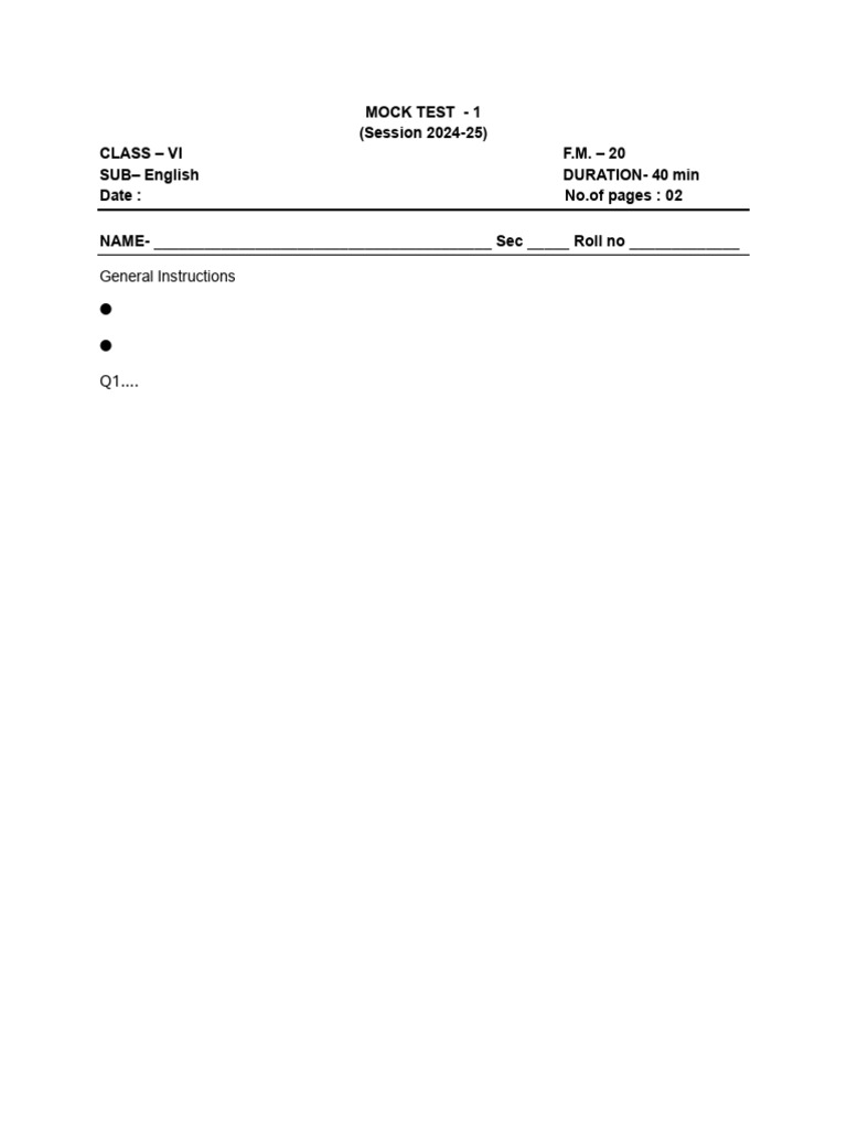 Mock Test - 1 and 2 QP Format | PDF
