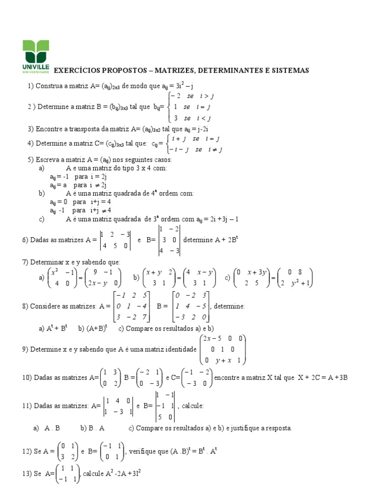 Exercicios Matriz Det | PDF