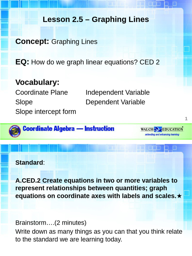 Lesson 2 5 Graphing Lines | PDF | Mathematical Concepts | Algebra