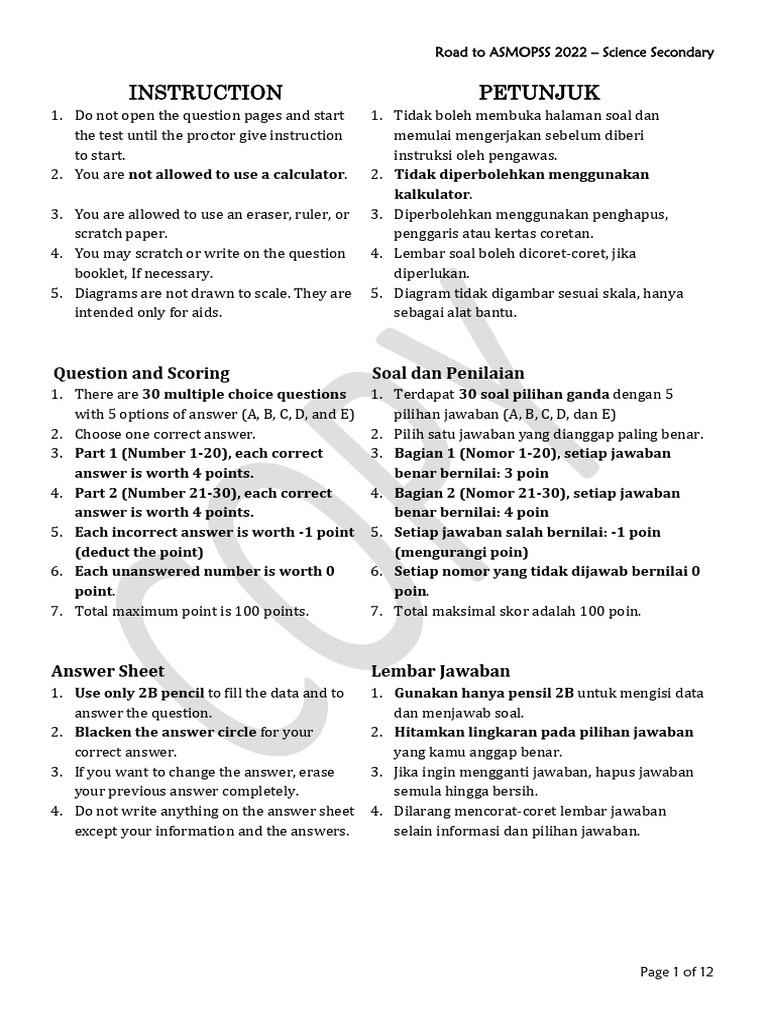 Past Paper Road To ASMOPSS 2022 Science Secondary | PDF