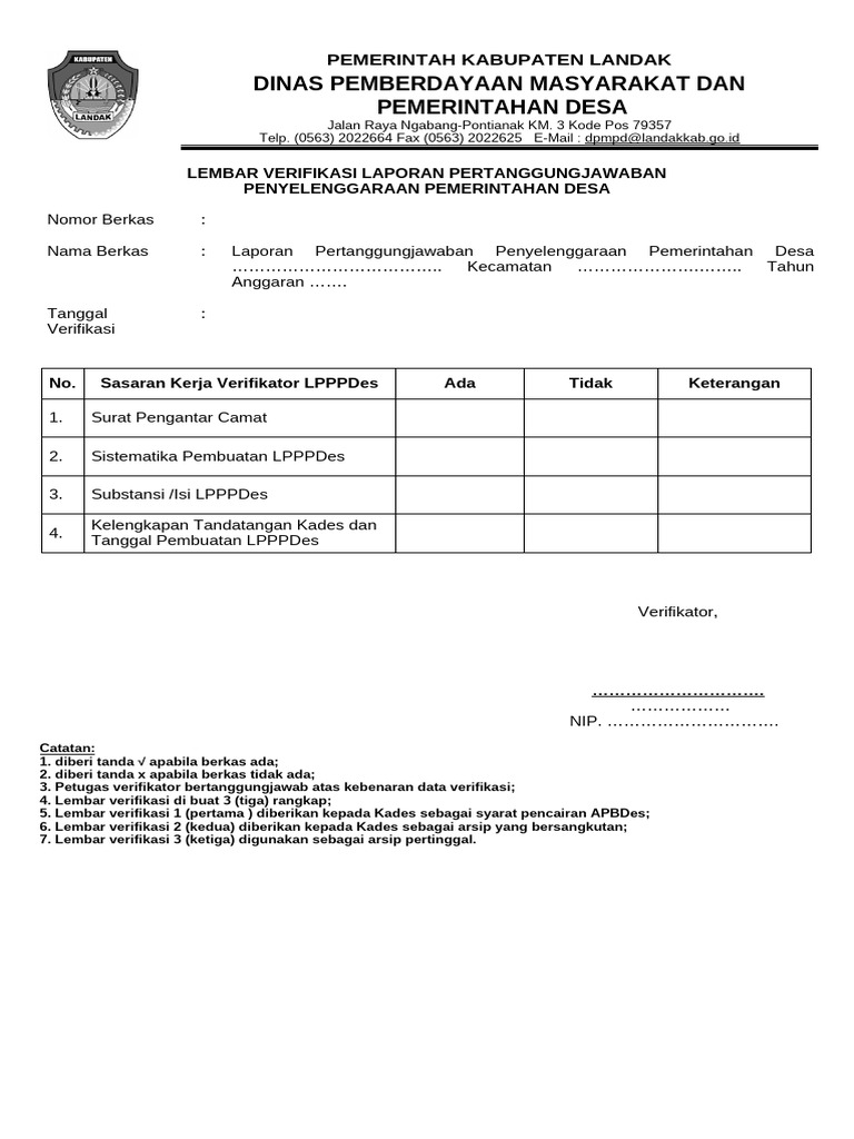 Lembar Verifikasi Lpppdes Tahun 2024 | PDF